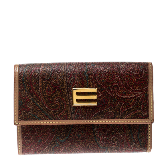 Etro | Bags | Etro Brown Paisley Print Coated Canvas Compact Wallet ...